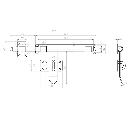 Засов воротный горизонтальный под навесной замок. Оцинкован. CX61A - 35 ...
